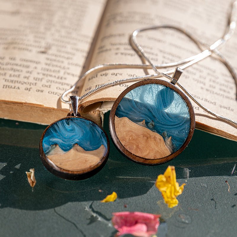 Water Element pendant round - Handmade jewelry made from resin and wood ...
